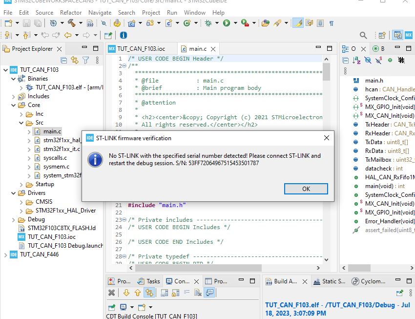 Stm32 Can Communication Normal Mode Cube Ide Prog