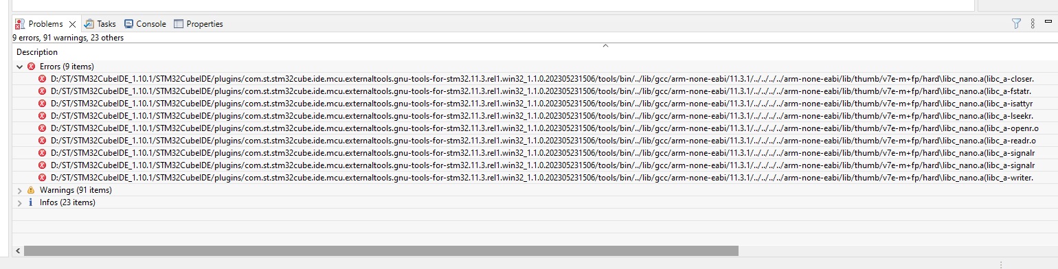 Solved: Link errors after update for MCU Tools libc_nano - STMicroelectronics Community