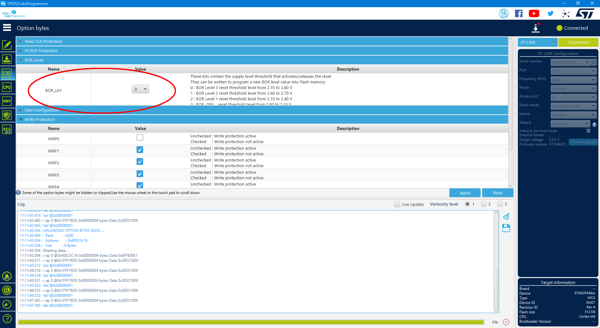 Cubeprogrammer Incorrectly Reads Out Displays Bor Stmicroelectronics Community