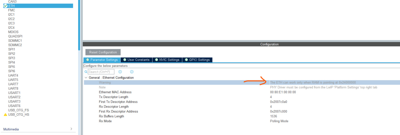 missing icons in ethernet configuration part of cu... - STMicroelectronics Community