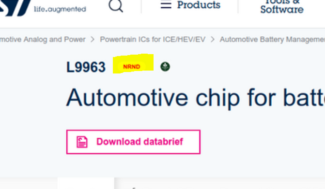 Not Recommended For New Designs Should Be On The Stmicroelectronics Community