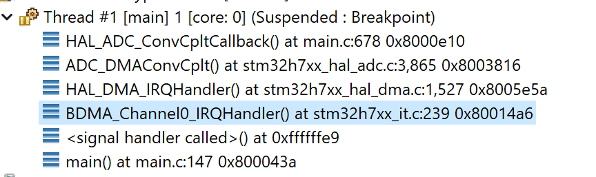 STM32H7 ADC3 over BDMA only writing to buffer once - STMicroelectronics Community
