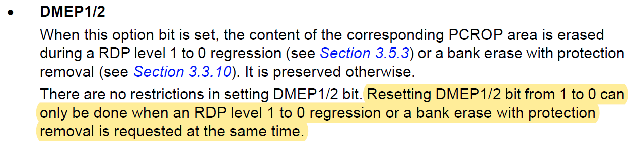 stm32h735G_DK OB PCROP DMEP can't reset (un check) - STMicroelectronics Community