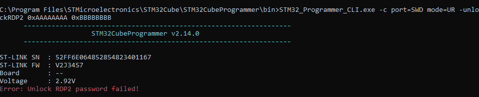 How to regress from RDP level 2 to RDP level 0 on ... - STMicroelectronics Community