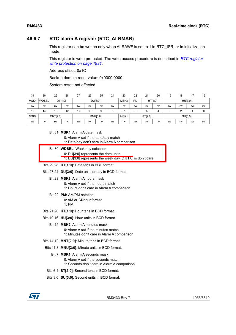 How to set RTC alarm wakeup longer than 7 days? - STMicroelectronics Community