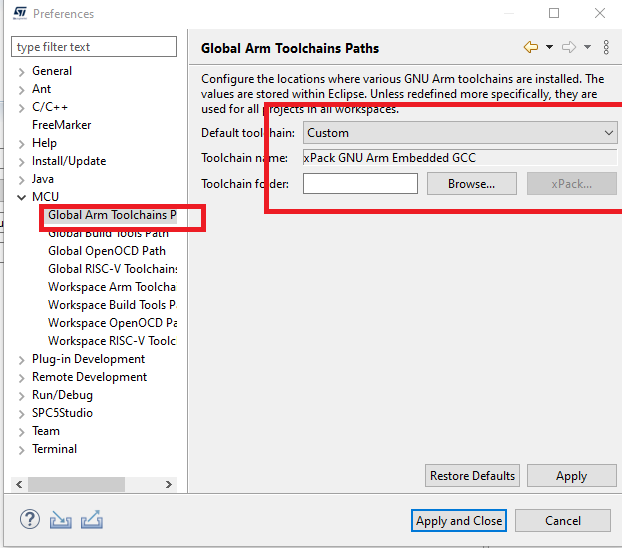 Solved: SPC5Studio FreeGcc ToolChain - STMicroelectronics Community
