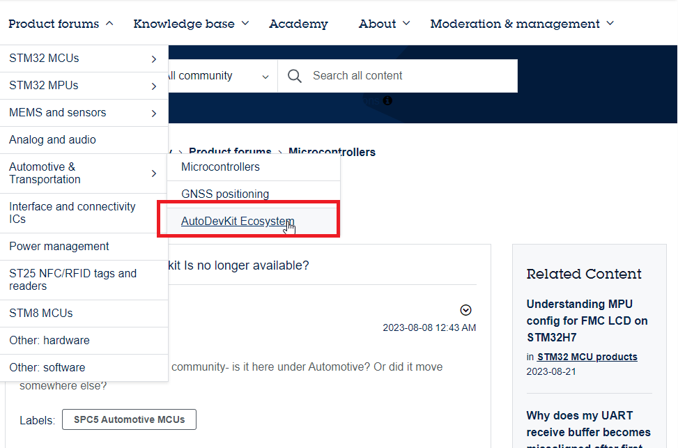 Solved: community.st.com/autodevkit Is no longer available... - STMicroelectronics Community