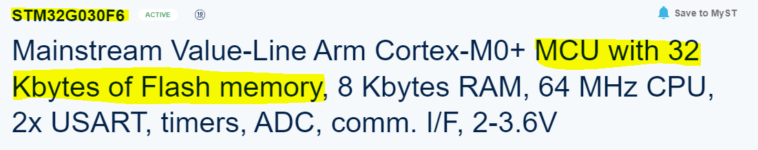 Solved: STM32G030F6P6TR Memory flash - STMicroelectronics Community