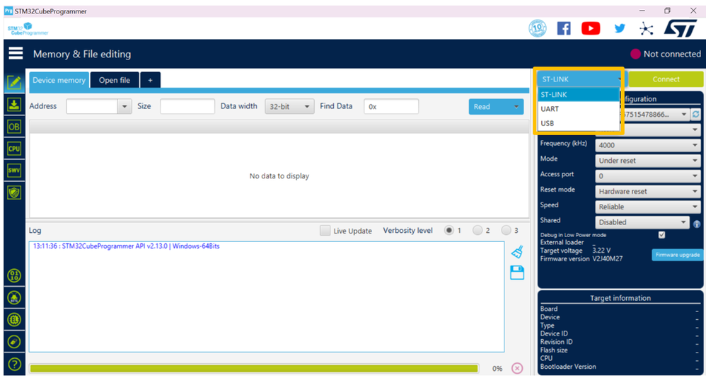 How can I use STM32CubeProgrammer to perform a reg ...