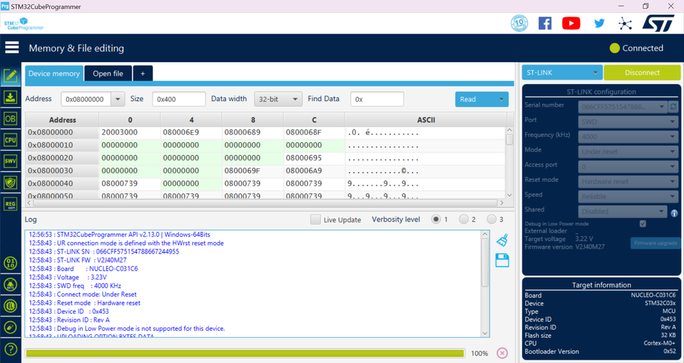 How Can I Use Stm32cubeprogrammer To Perform A Reg Stmicroelectronics Community