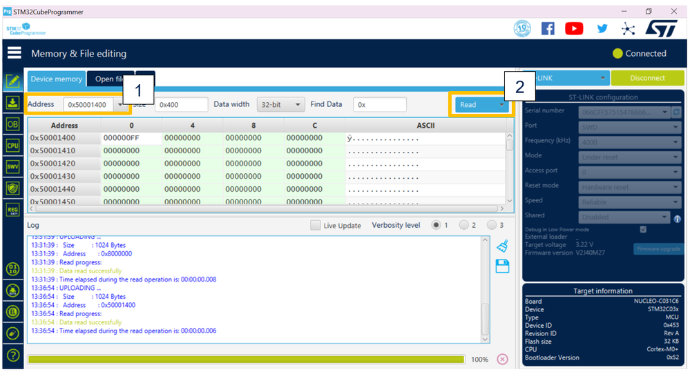 How can I use STM32CubeProgrammer to perform a reg ...