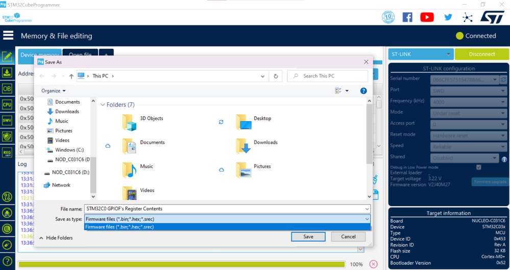 How Can I Use Stm32cubeprogrammer To Perform A Reg Stmicroelectronics Community 