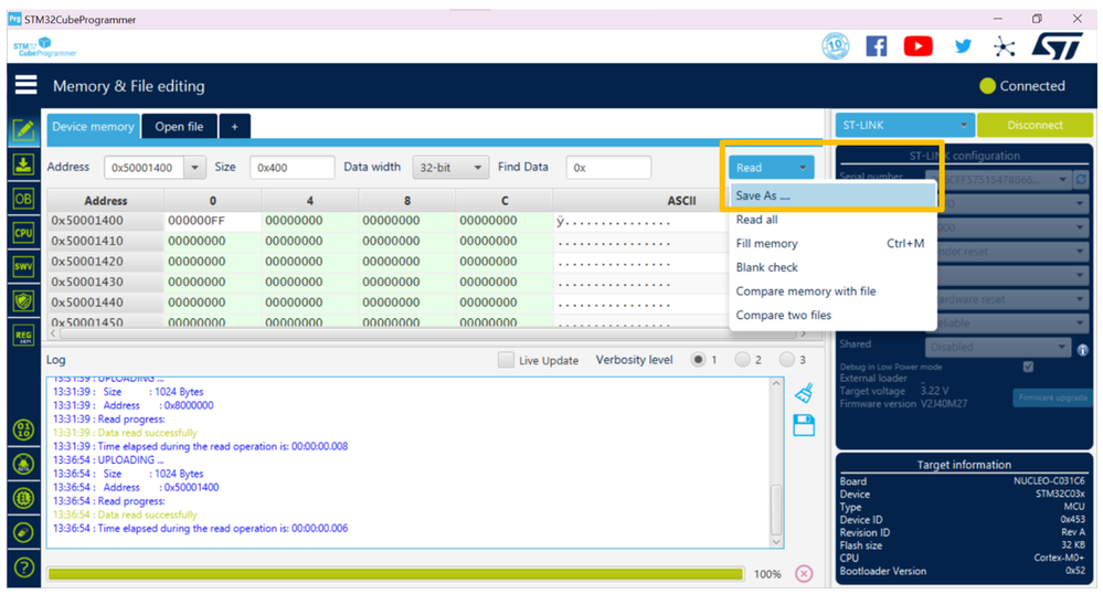 How Can I Use Stm32cubeprogrammer To Perform A Reg Stmicroelectronics Community