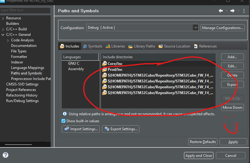 Disable Stm32 Cubeide From Adding Include Director Stmicroelectronics Community