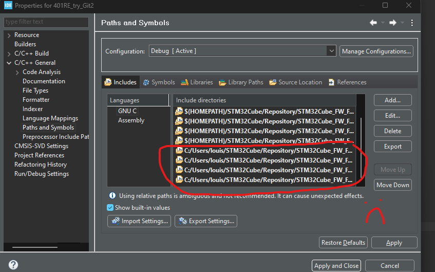 Disable Stm32 Cubeide From Adding Include Director Stmicroelectronics Community