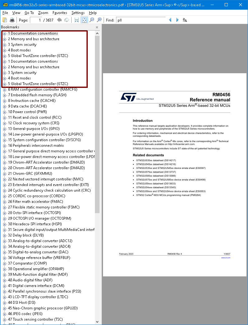 Solved: RM0456 Bookmarks repeat - STMicroelectronics Community