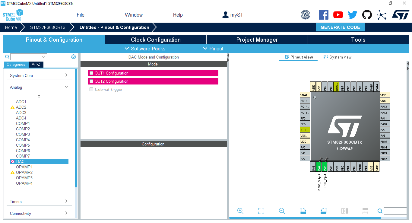 STM32F303CBT6 DAC and PA4/PA5 - STMicroelectronics Community
