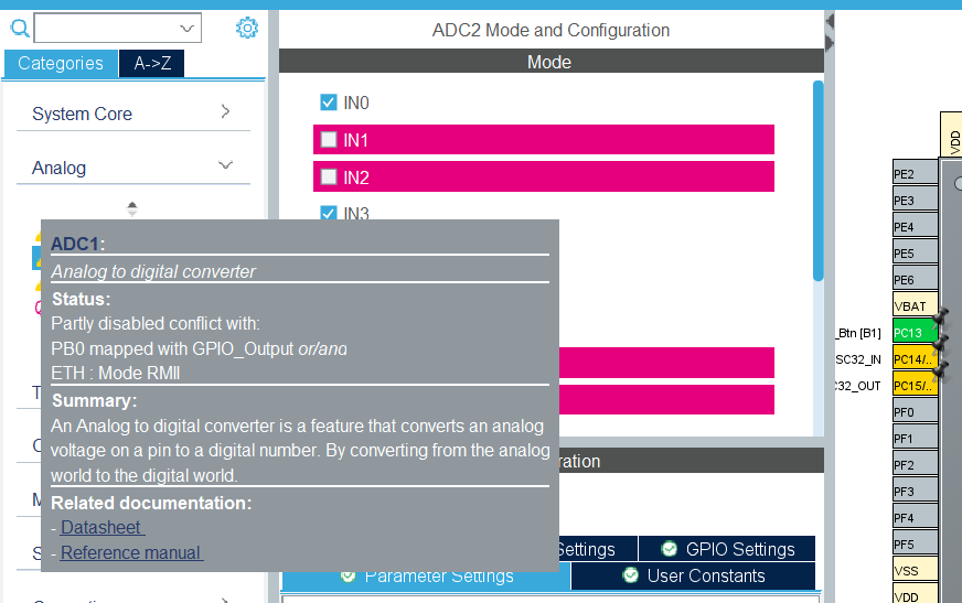 Solved: Conflicting pins when using ADC - STMicroelectronics Community