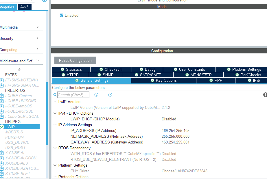 nucleo-F746 ethrnet, lwip configıration - STMicroelectronics Community