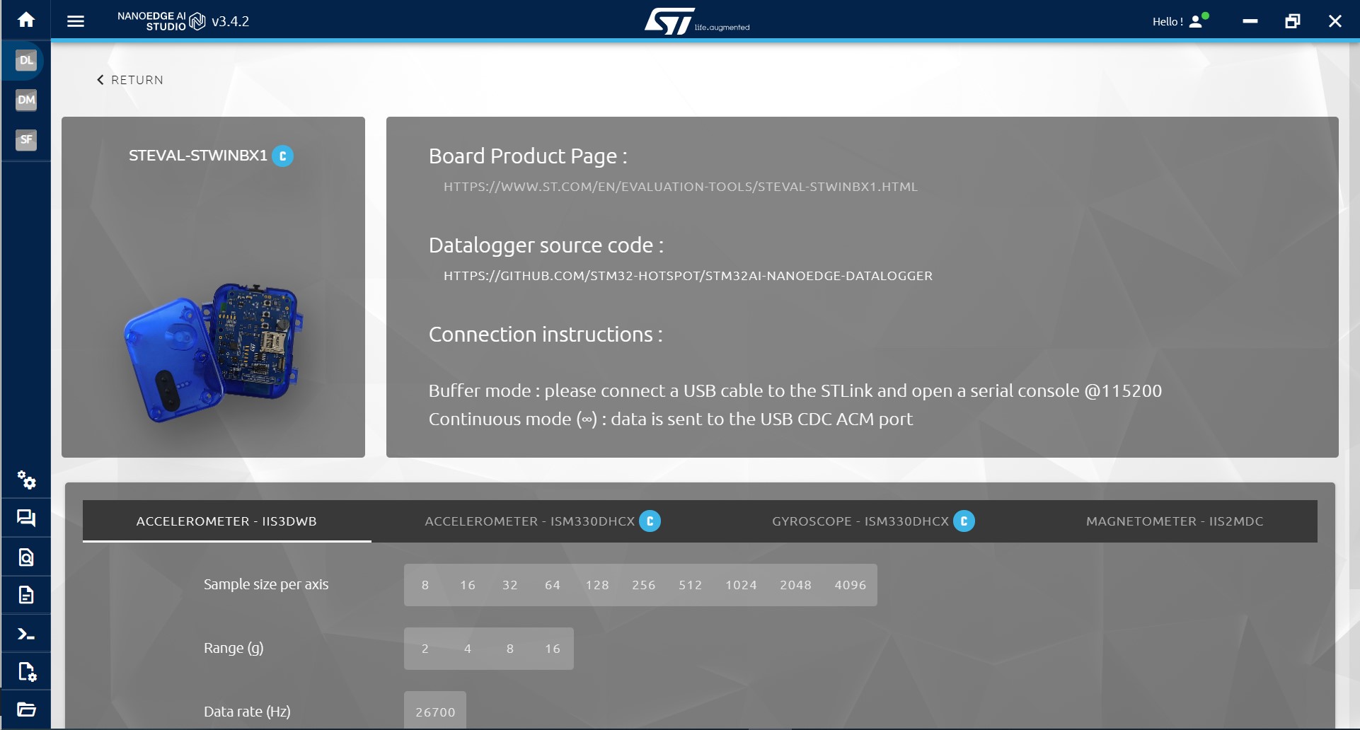 Solved: How to configure abd read data with STWIN.box ...