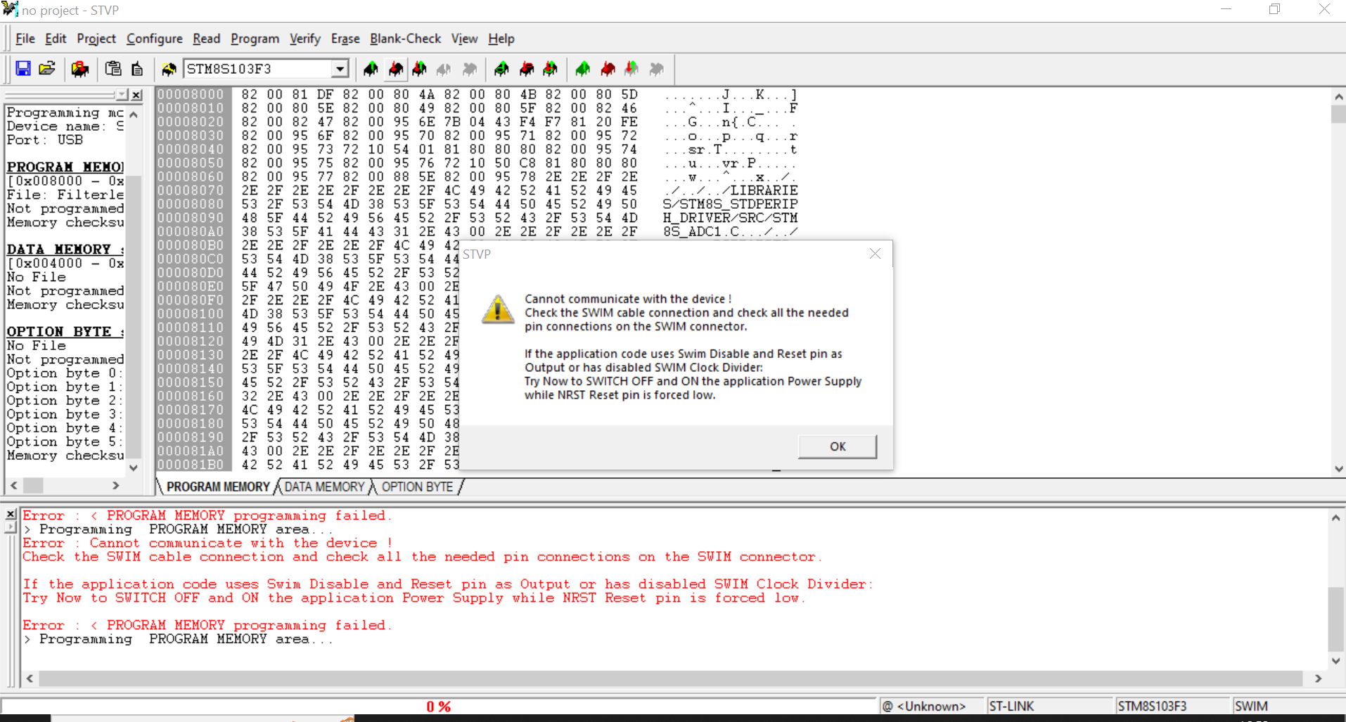 Stm8s103f3 Programming Error While Using Stvp Stmicroelectronics Community 4575