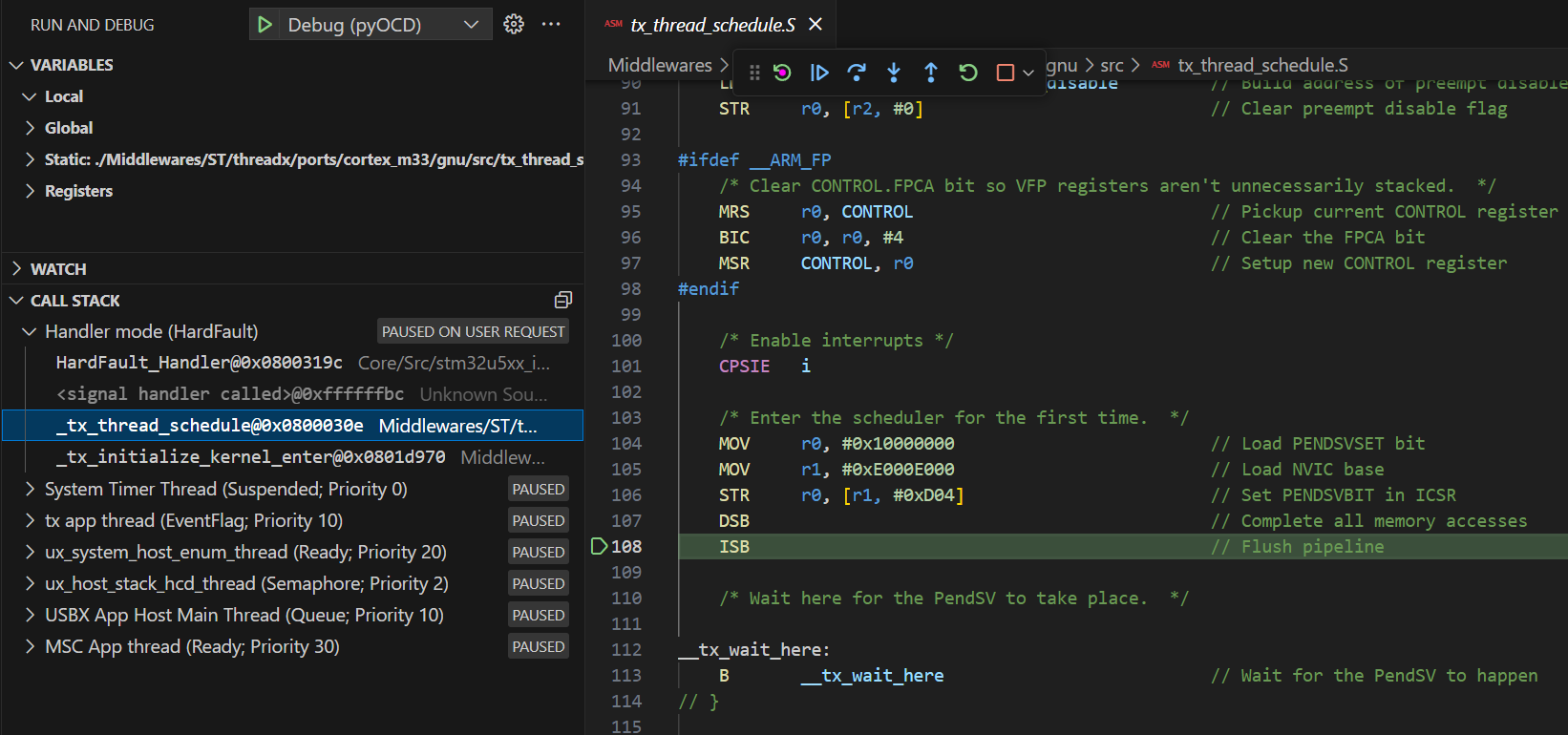 Solved Thread Suspension Generates A Hard Fault On Stm32u Stmicroelectronics Community