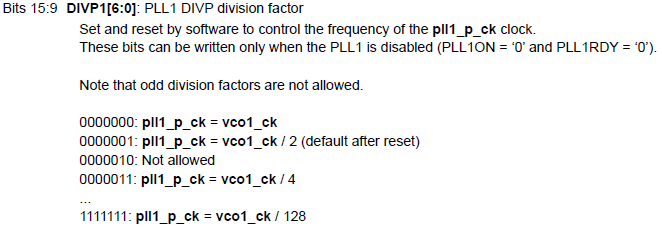 Solved: H743 PLL1 P-divider discrepancy - STMicroelectronics Community