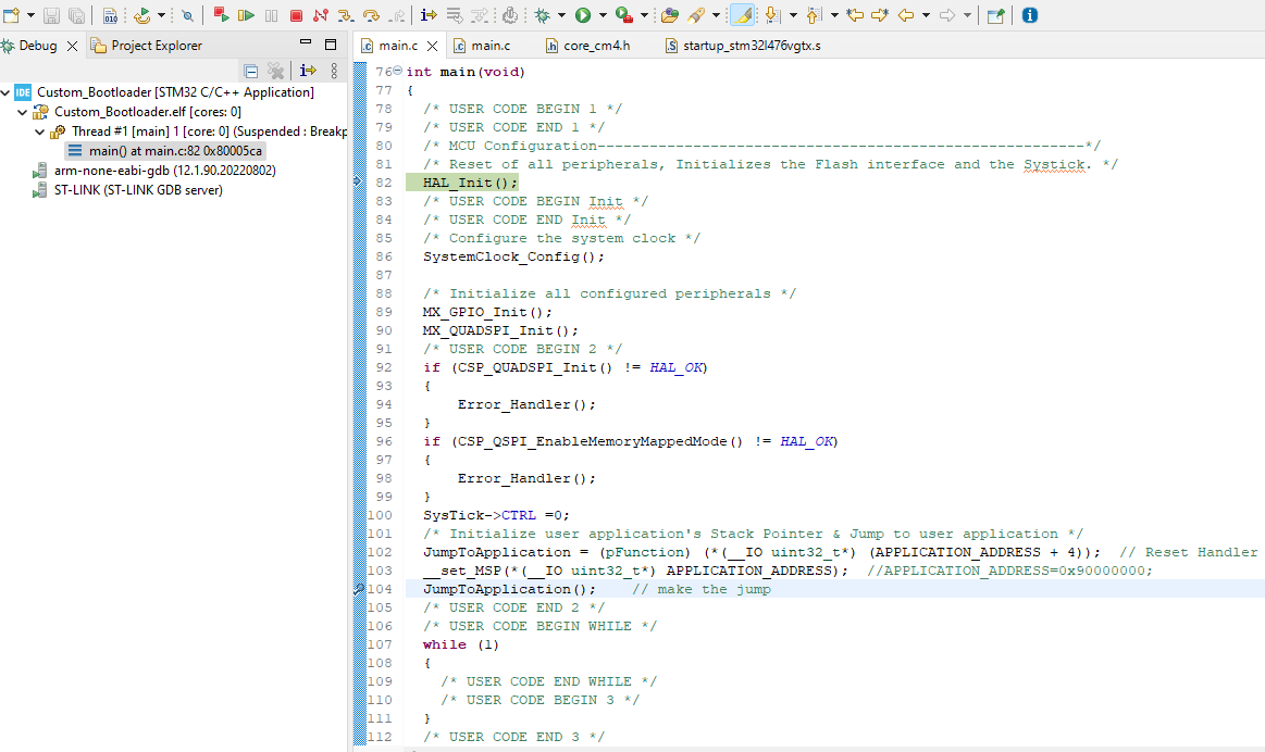 Not Able To Debug Code Executing From Qspi Memory Stmicroelectronics Community