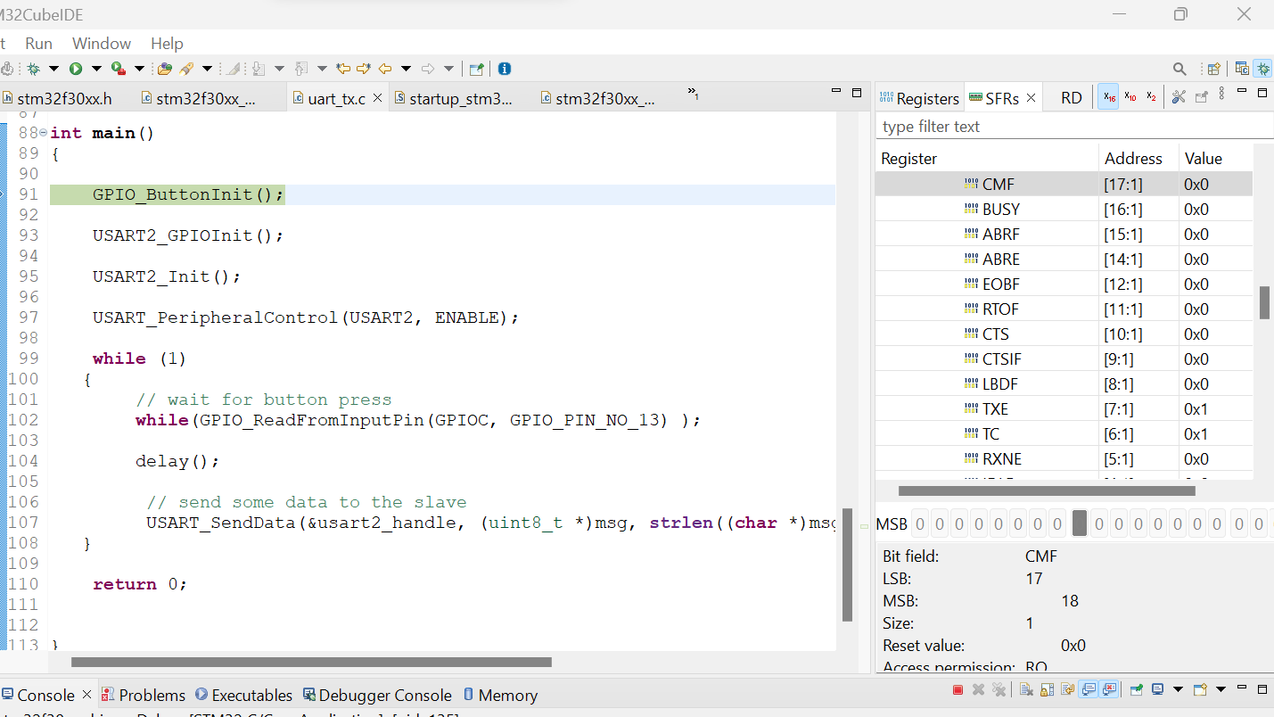 Nucleo board stm32f302r8 USART2 TDR has data but T ...