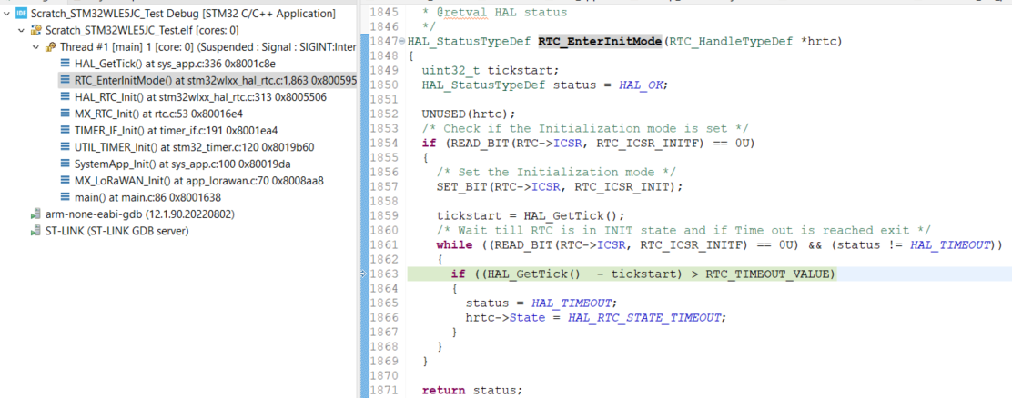 Stm32wle5 Lorawan Code Hangs In Rtc Module Stmicroelectronics Community