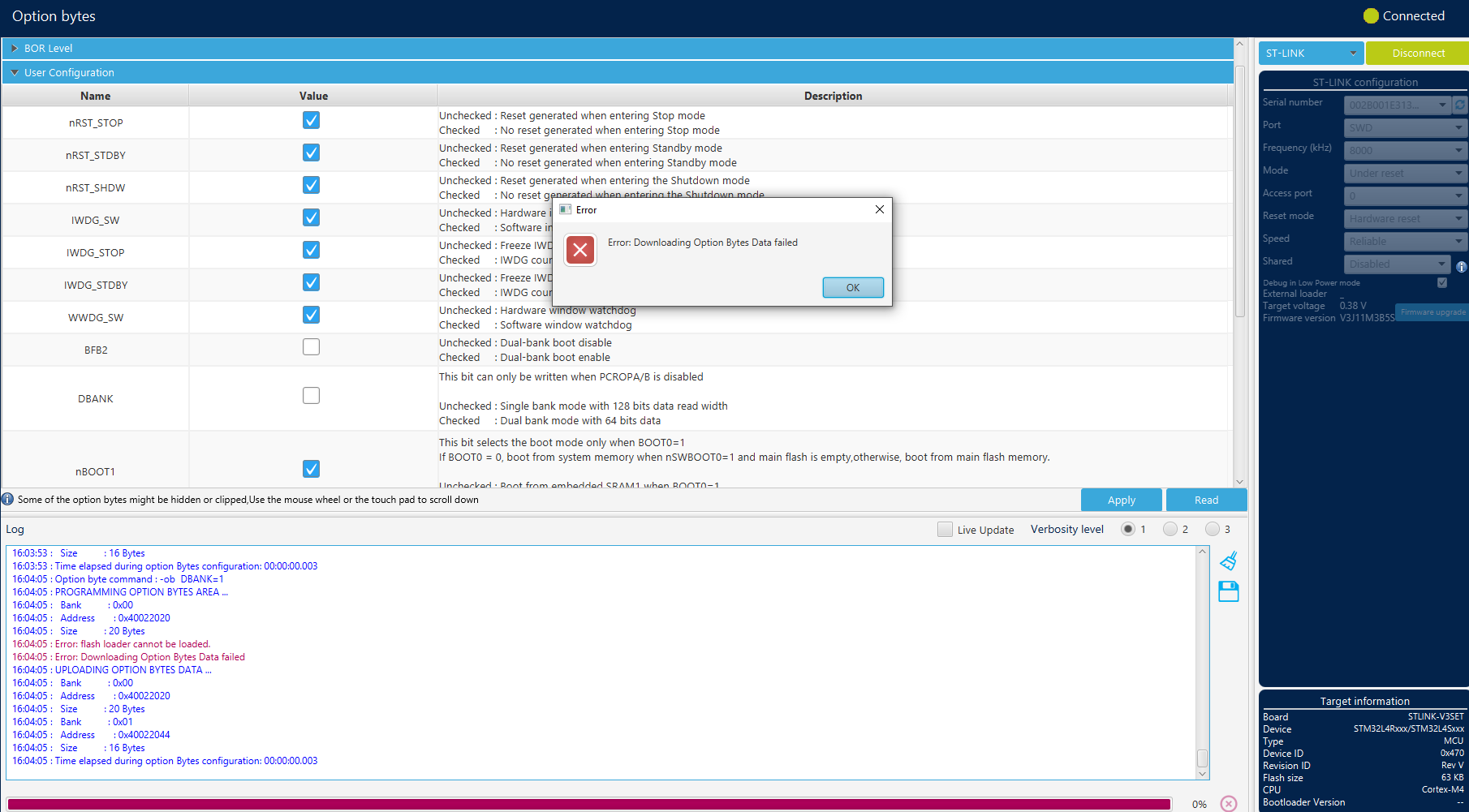 Solved: change DBANK unchecked to checked - STMicroelectronics Community
