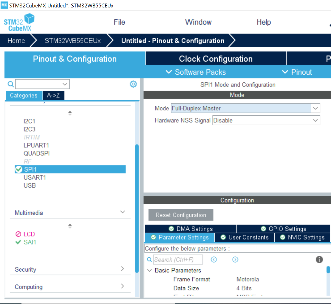 Solved Stm32wb55ce Pinout And Configuration Interface Has S Stmicroelectronics Community