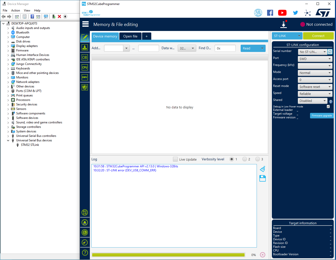 St Link Error Dev Usb Comm Err Stmicroelectronics Community