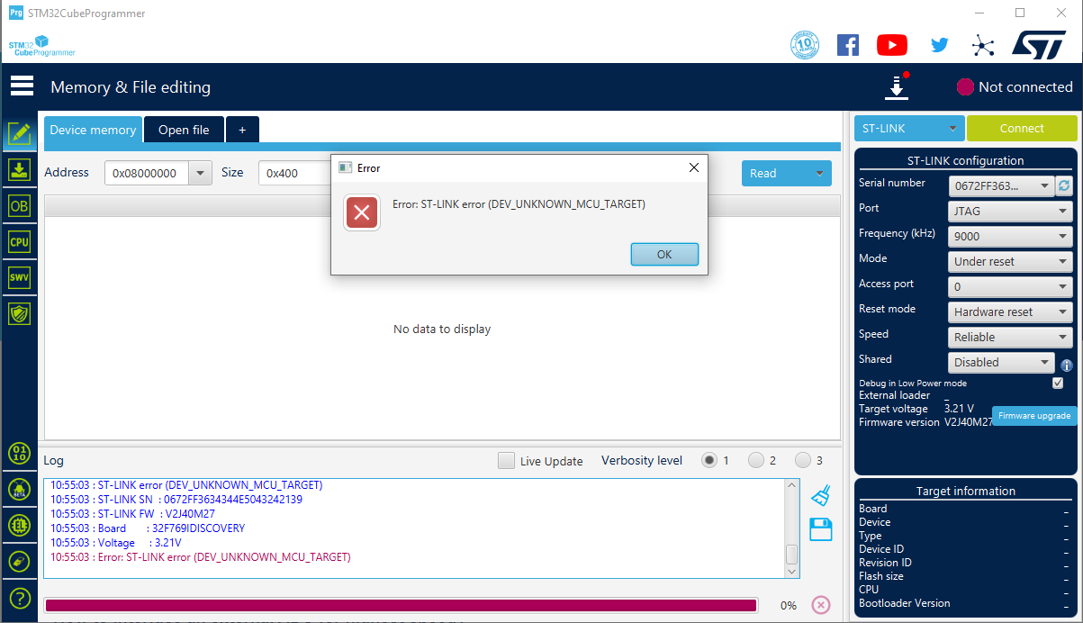 Solved How To Connect And Flash Application To Stm32f769i Stmicroelectronics Community