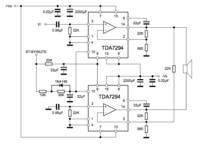 Need help with TDA7294 bridge circuit with 18V pow... - STMicroelectronics Community