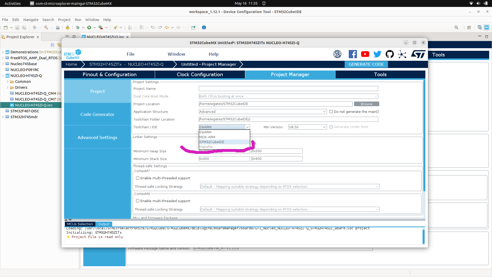 Solved: How to create/select a Make project for STM32H745x... - STMicroelectronics Community