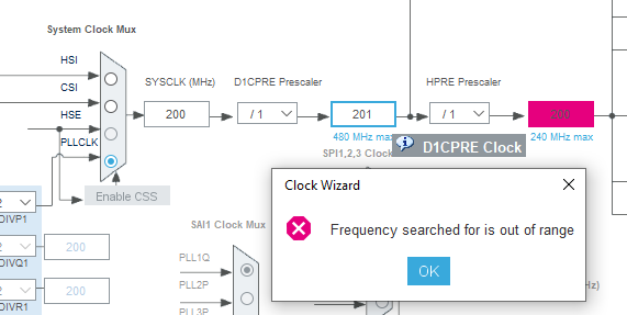 Solved: H743BI: Can't setup CPU clocks above 200 MHz - STMicroelectronics Community