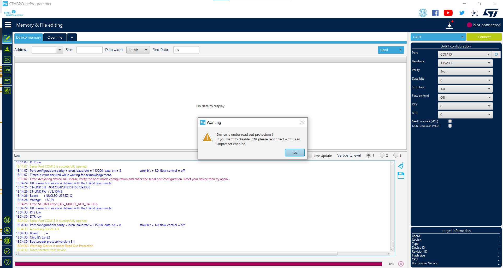 Solved How To Disable Readout Protection In Stm32u575 In Stmicroelectronics Community
