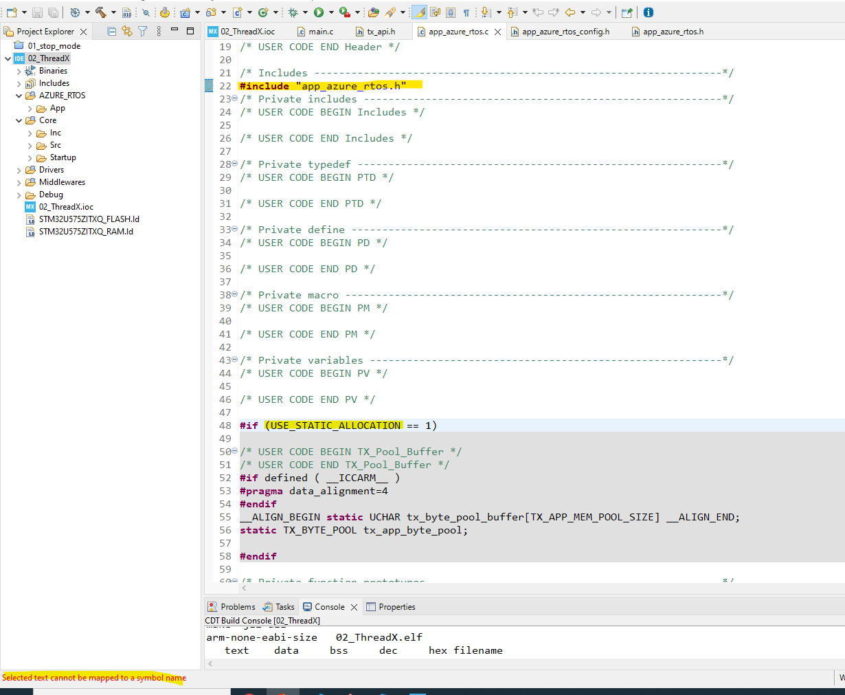 Selected test cannot be mapped to a symbol name an ...