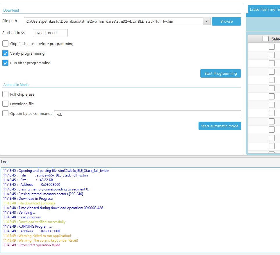 Solved Flashing Stm32wb5xblestackfullfwbin Start Add Stmicroelectronics Community