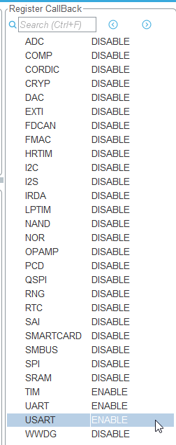 CubeMX define "USE_HAL_USART_REGISTER_CALLBACKS" - STMicroelectronics Community