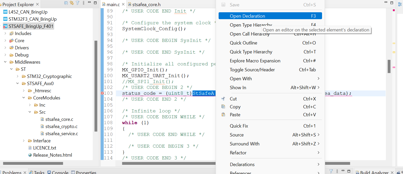 Solved Undefined Reference To Error But Open Declaration Stmicroelectronics Community