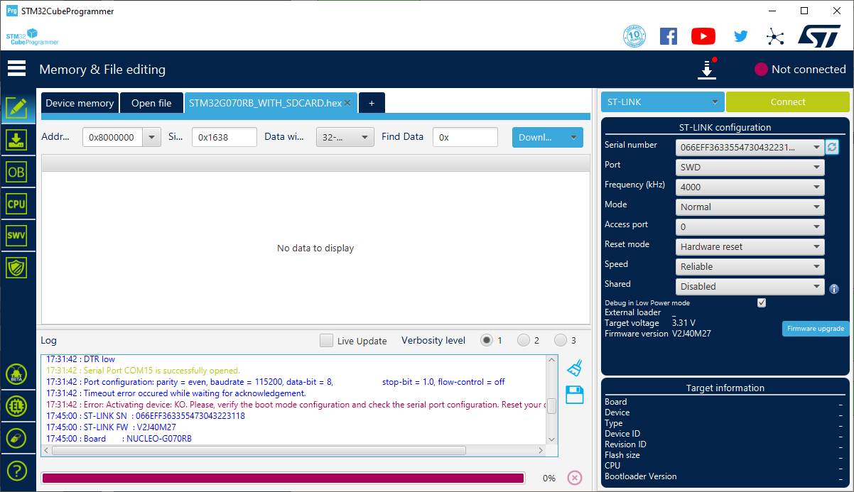 How Can I Connect To My Stm32 Mcu Through Stlink V Stmicroelectronics Community