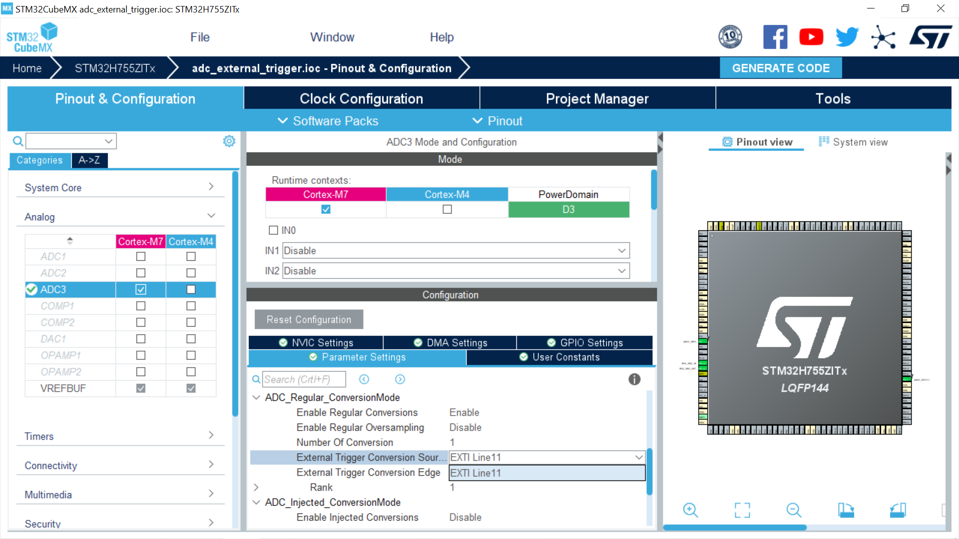How to use an external signal to trigger ADC on H7... - STMicroelectronics Community