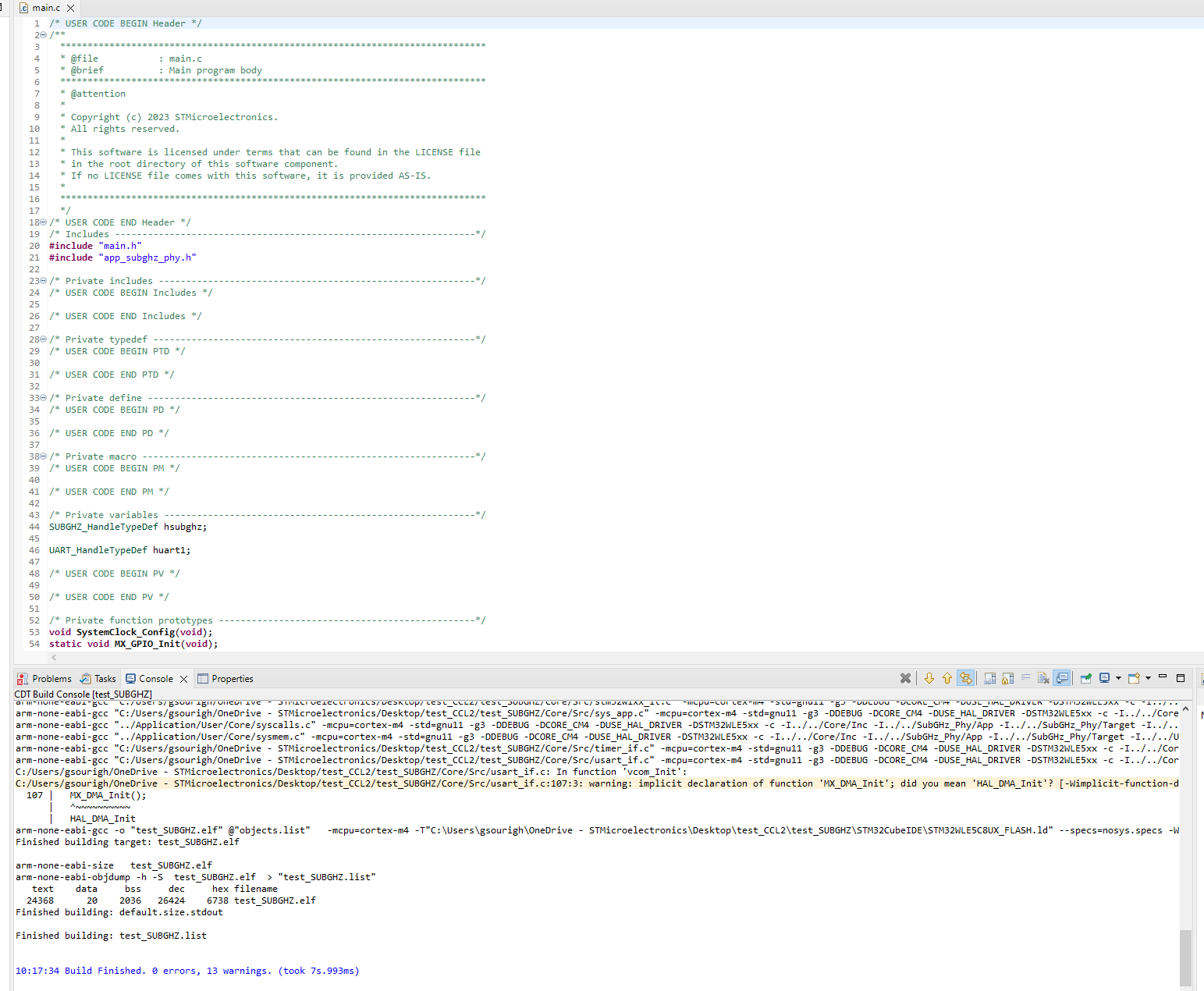 Solved: STM32WLE55 - new created STM32CubeMX files not bui... - STMicroelectronics Community