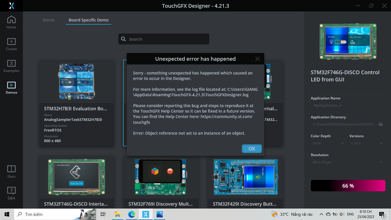 Solved: Touchgfx Designer is not opening in the computer. - STMicroelectronics Community