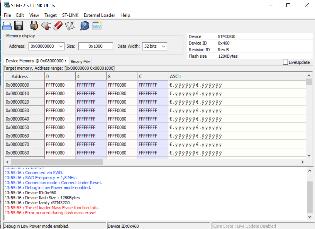 error with full chip erase STM cube programmer - STMicroelectronics Community