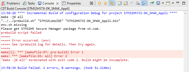 Solved I Cannot Compile Smak Application Stmicroelectronics Community