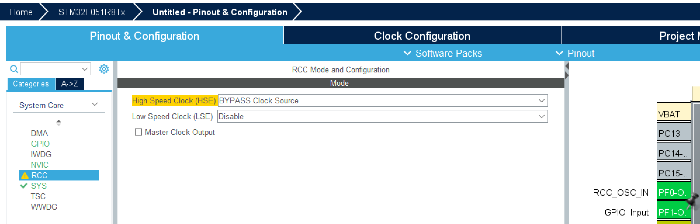 Solved: CubeIDE Clock Editor won't allow HSE selection wit... - STMicroelectronics Community