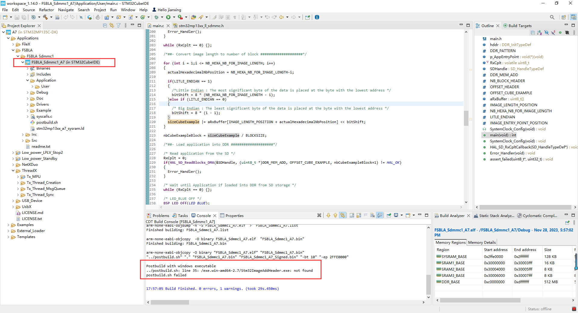 Solved: STM32CubeMP13, Post-build steps Compilation error... - STMicroelectronics Community